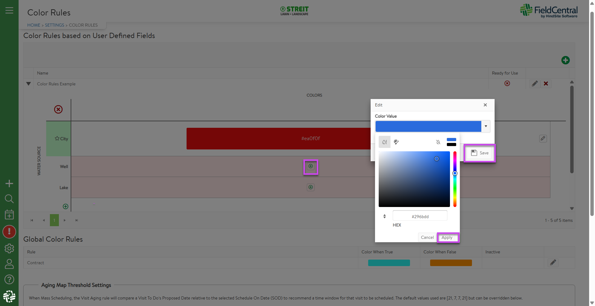 COLOR RULES FOR MASS SCHEDULING