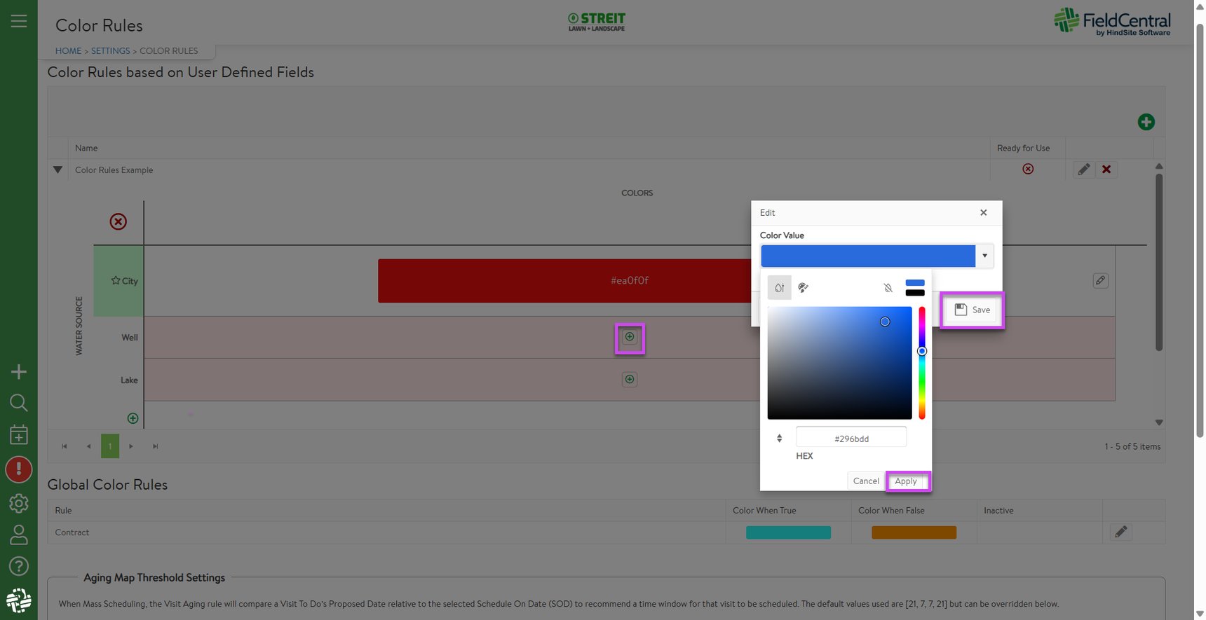 COLOR RULES FOR MASS SCHEDULING